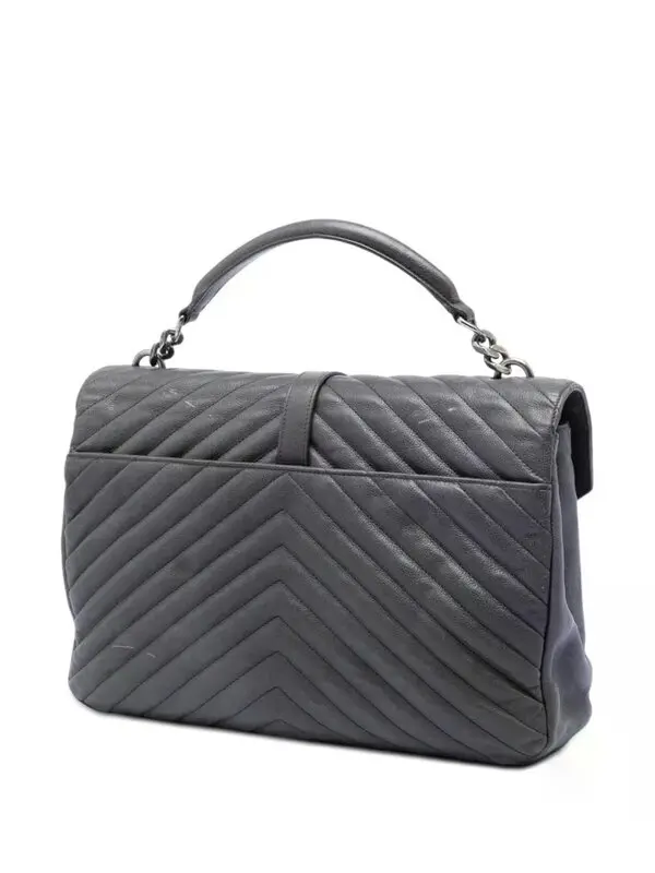 Saint Laurent Large Chevron Sheepskin Monogram College Satchel - Grey