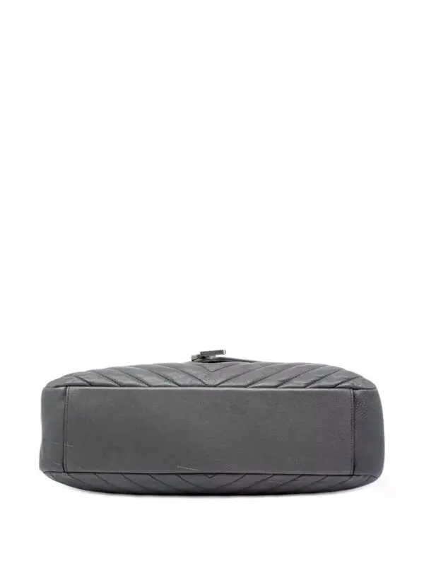 Saint Laurent Large Chevron Sheepskin Monogram College Satchel - Grey