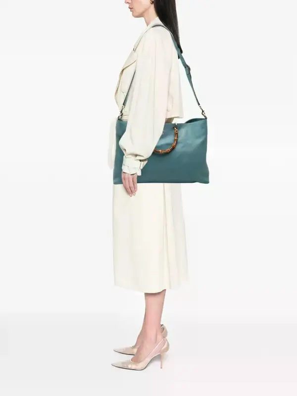 Gucci Calfskin Bamboo Shopper Satchel - Blue