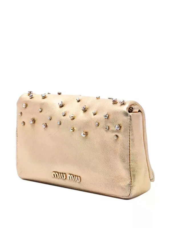 Miu Miu Metallic Nappa Leather Studded Flap Crossbody Bag - Gold