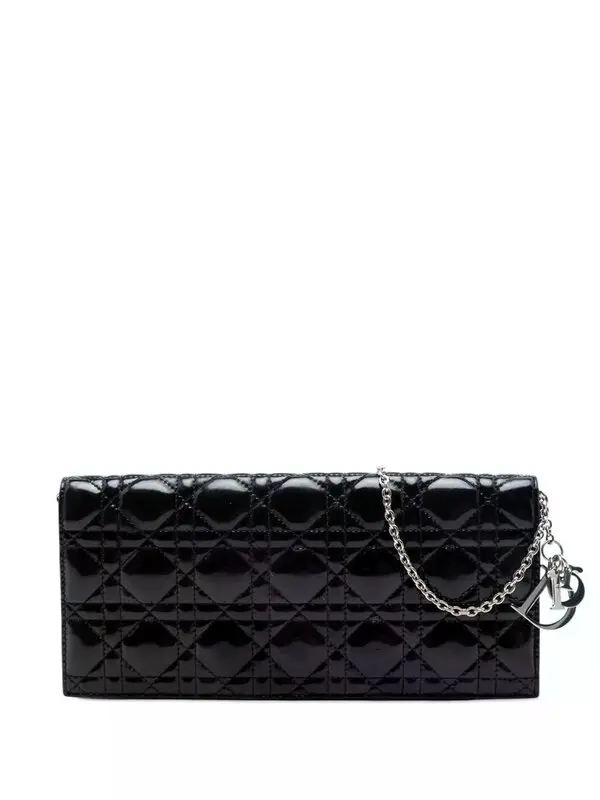 Dior Patent Cannage Lady Clutch With Chain - Black