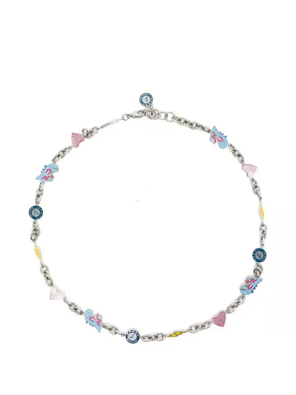 AGNES B. Logo Heart Charm Necklace - Blue