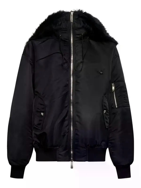 John Richmond Textured Collar Zip-up Jacket - Black