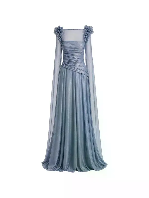 GEMY MAALOUF Dusty Embellished Ruched Gown - Blue