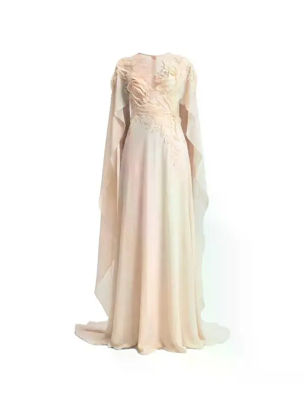 GEMY MAALOUF Embroidered Ruffled-sleeve Dress - Neutrals