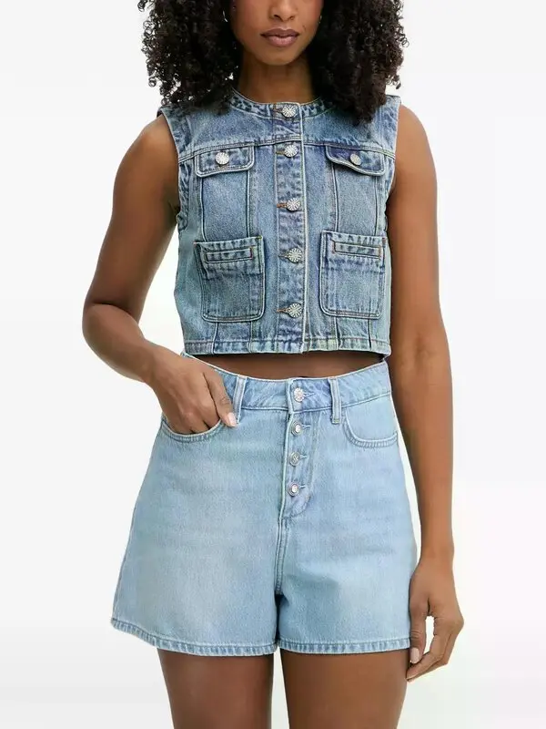 MORGAN Cropped Denim Gilet - Blue