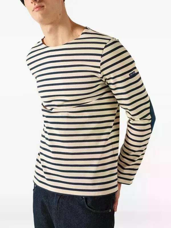 Saint James Striped Elbow-patch T-shirt - Neutrals