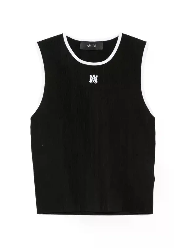 Amiri Logo Embroidered Ribbed Knit Tank Top - Black