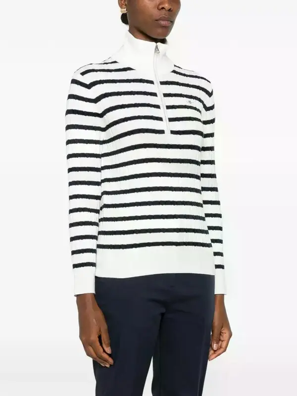 Gant Striped Cable-knit High-neck Sweater - White