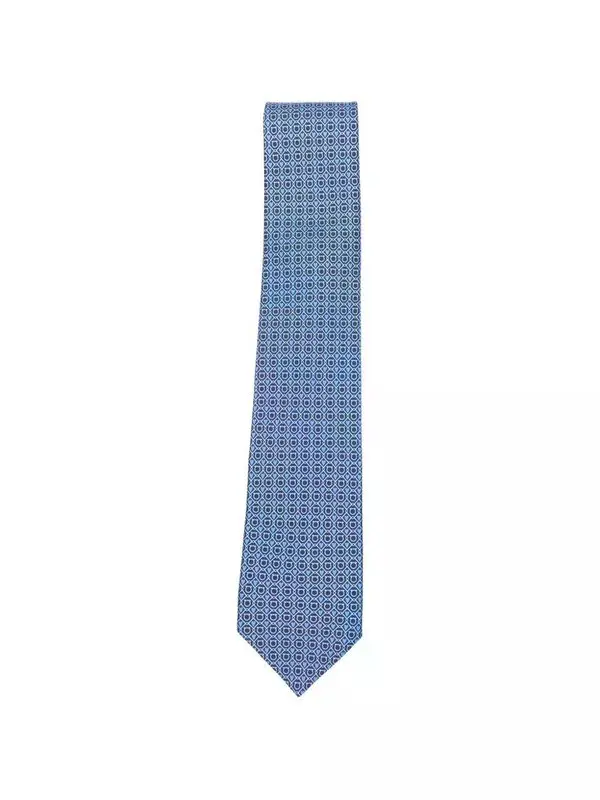 FERRAGAMO Corona Gancini Heart Print Neck Tie - Blue