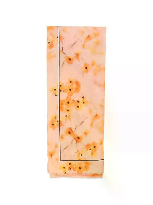 Marc O'polo Floral-print Frayed Scarf - Orange
