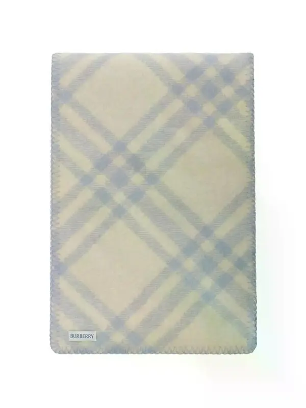 Burberry Check Brushed Wool Scarf - Blue