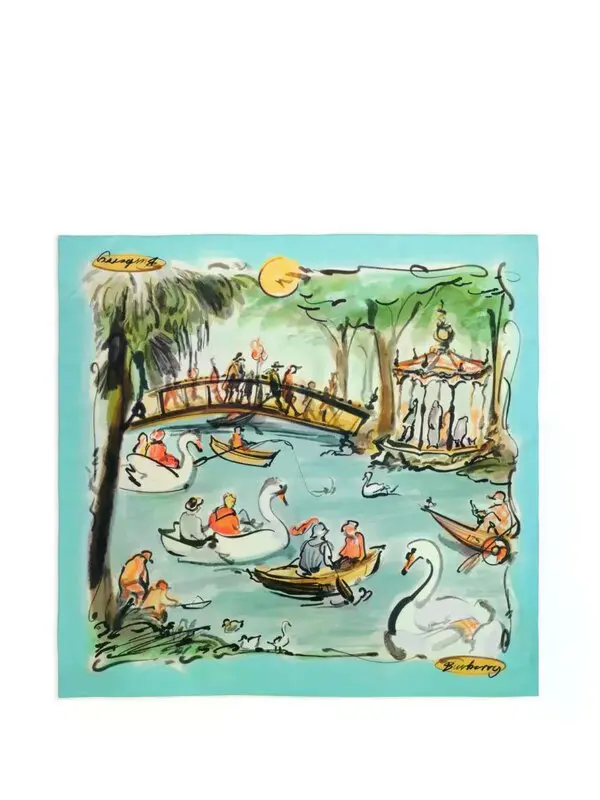 Burberry Swan-lake Silk Scarf - Blue