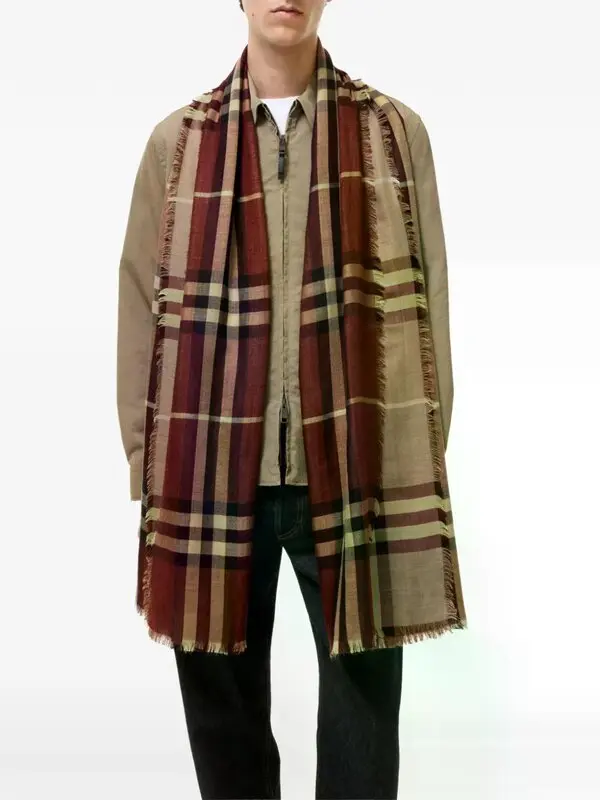 Burberry Wide Reversible Check Wool-silk Scarf
