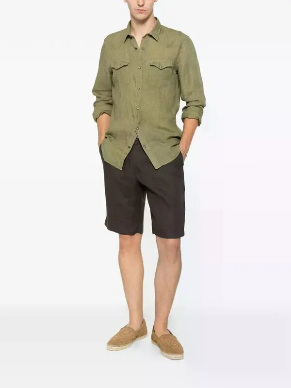 ALLEY DOCKS 963 Chocolate Linen Drawstring Waist Pleated Shorts