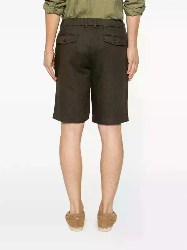 ALLEY DOCKS 963 Chocolate Linen Drawstring Waist Pleated Shorts