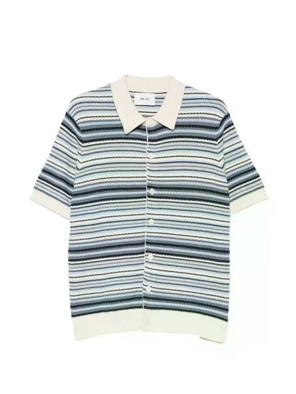 Nn07 Nolan 60019 Striped Knitted Shirt - Blue