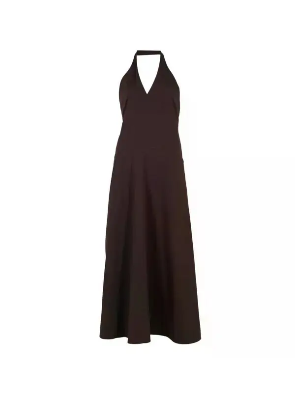 ST. AGNI Bark Halterneck Plunge Maxi Dress - Brown