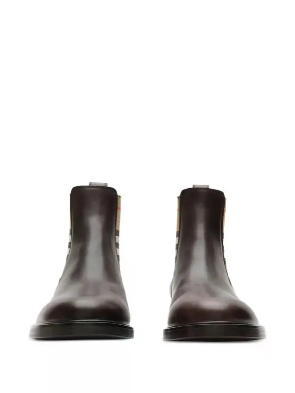 Burberry Pembroke Leather Boots With Check Panels