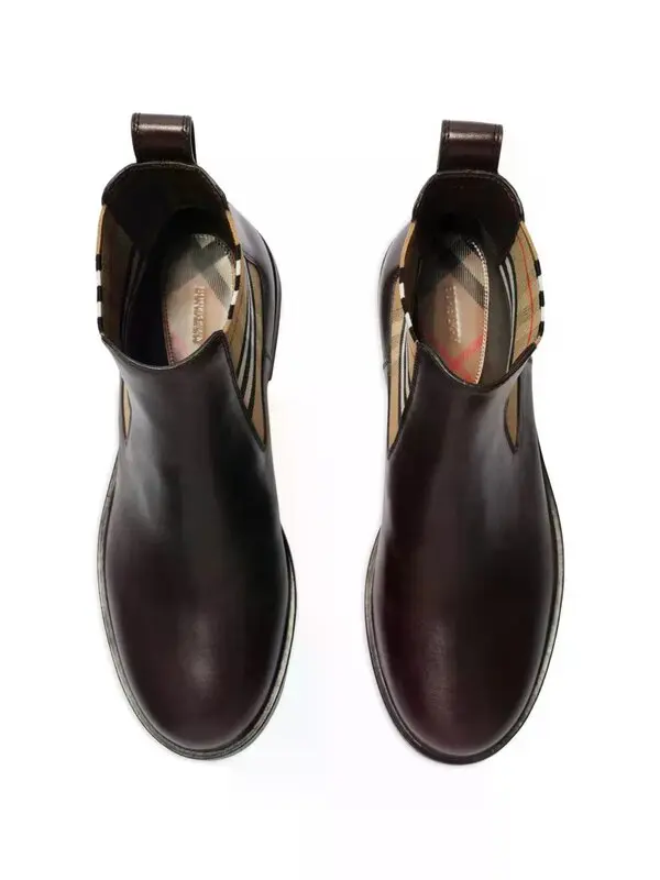 Burberry Pembroke Leather Boots With Check Panels