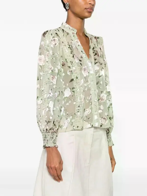 Alice + Olivia Arlette Floral-print Lace Detailing Blouse