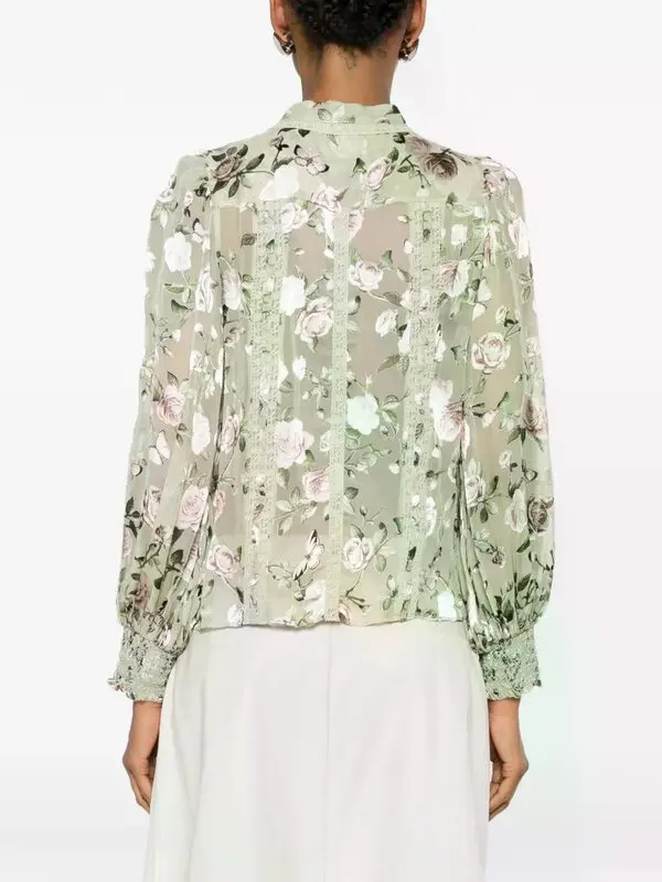 Alice + Olivia Arlette Floral-print Lace Detailing Blouse