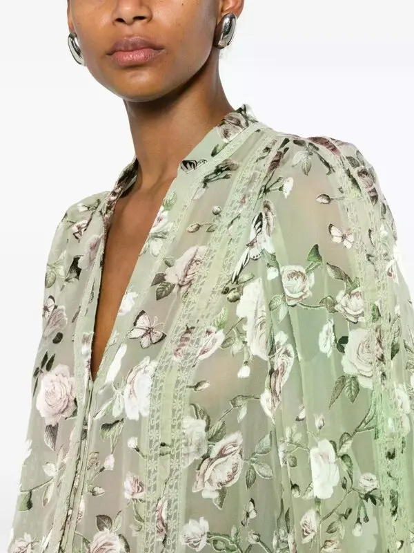 Alice + Olivia Arlette Floral-print Lace Detailing Blouse