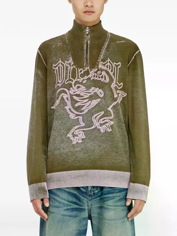 DIESEL® Griffin Motif Half-zip Sweater