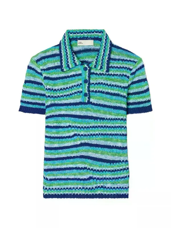 Tory Burch Striped Cotton Polo - Blue
