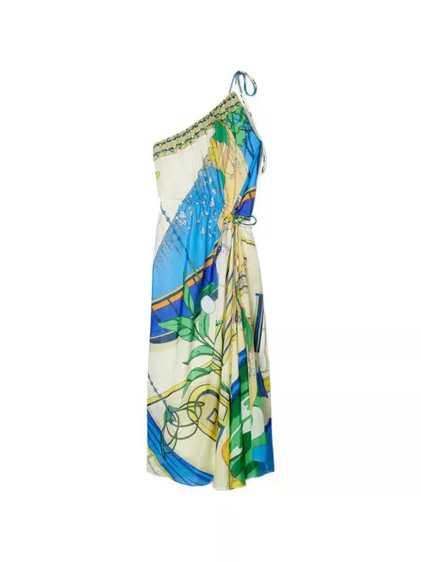 Tory Burch Printed One-shoulder Dress - Neutrals
