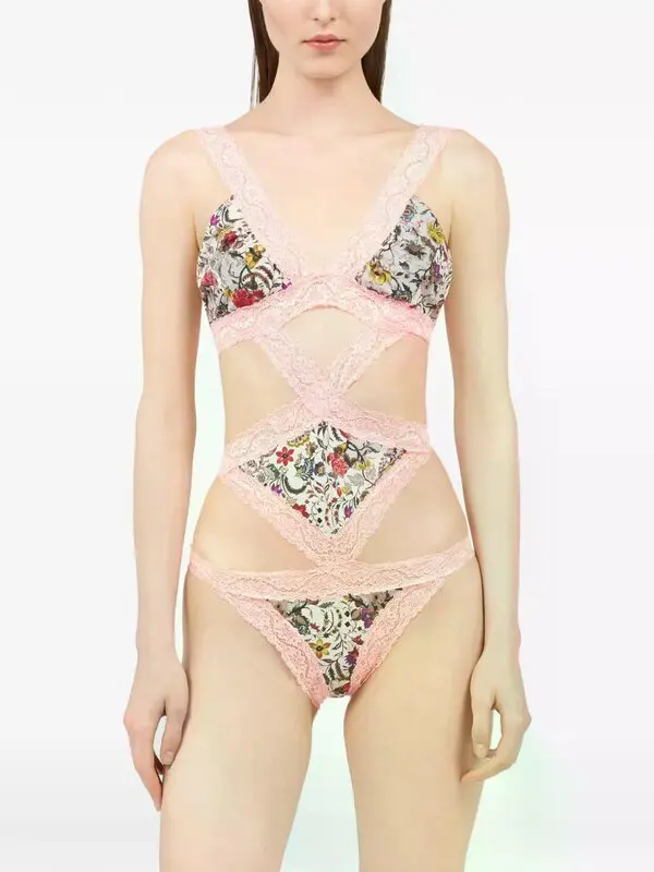 Roberto Cavalli Floral Print Lace Trimmed Swimsuit
