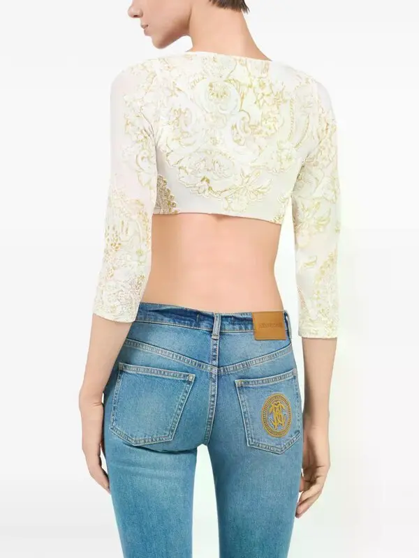 Roberto Cavalli Paisley Print V-neck Cropped Top