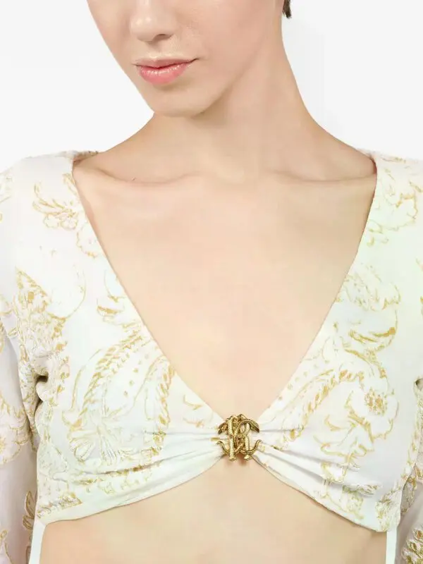 Roberto Cavalli Paisley Print V-neck Cropped Top