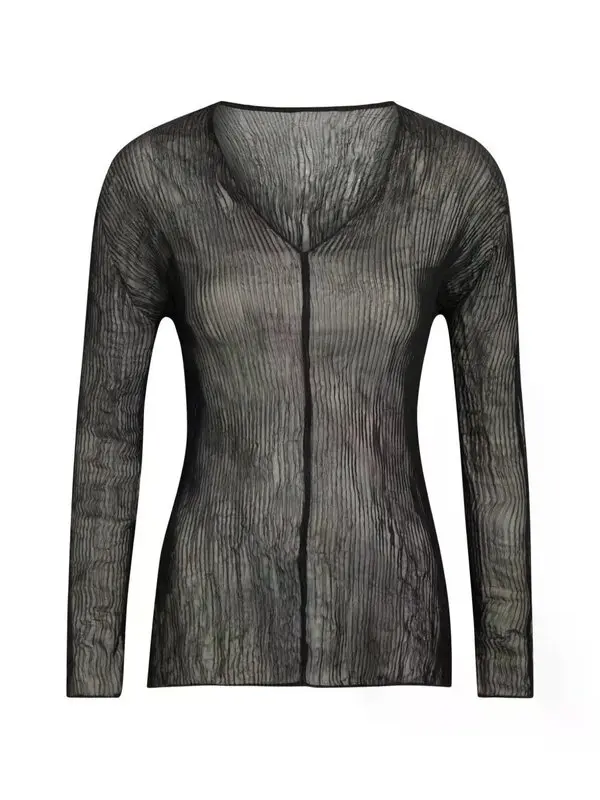 Issey Miyake Plissé V-neck Top - Black