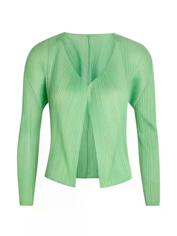 Issey Miyake Pleated V-neck Cardigan - Green