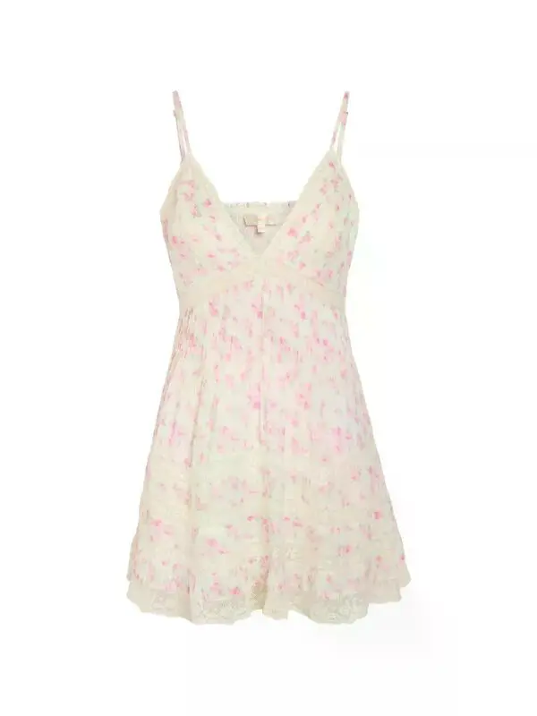 LoveShackFancy Alonna Floral-print Lace-trimmed Mini Dress - Neutrals
