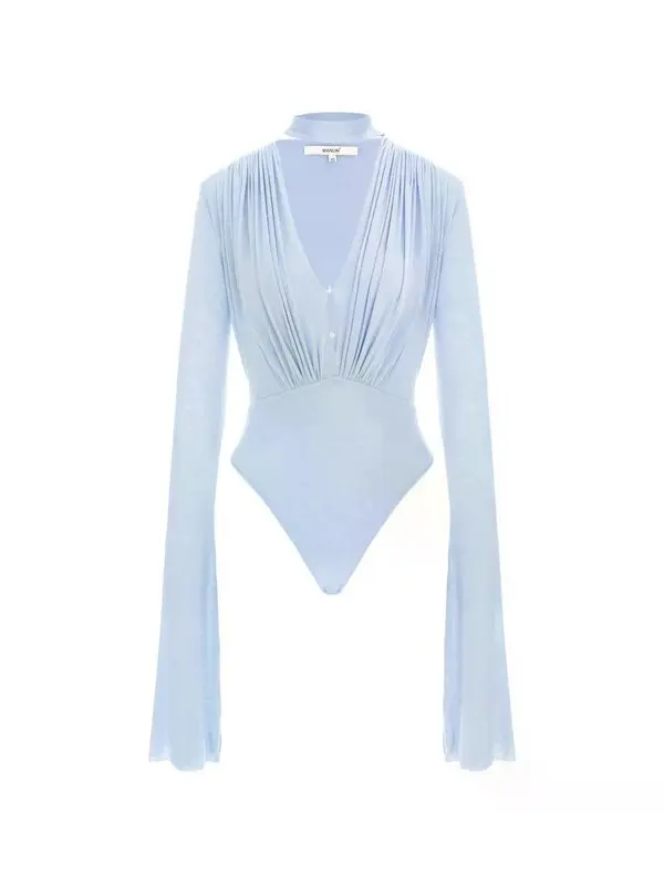 MANURI Pleated Bodysuit - Blue