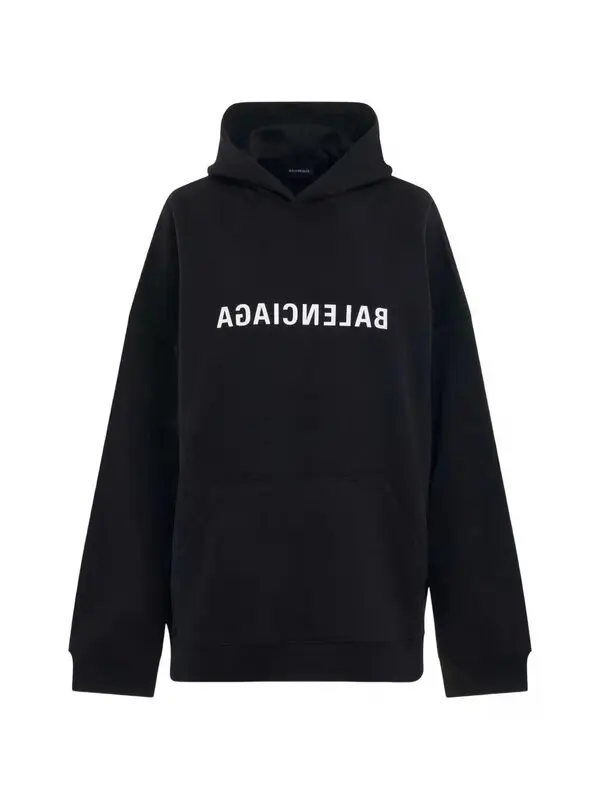 Balenciaga Mirror-print Wide-fit Hoodie - Black
