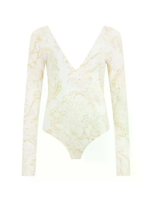 Roberto Cavalli Paisley Print V-neck Bodysuit - Neutrals