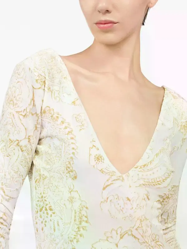 Roberto Cavalli Paisley Print V-neck Bodysuit