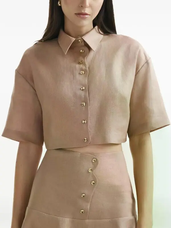MIA PECULIAR Wave Linen Cropped Shirt