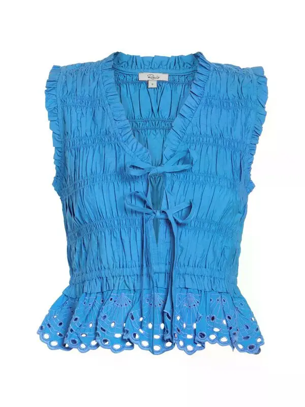 Rails Shirred Broderie-anglaise Top - Blue