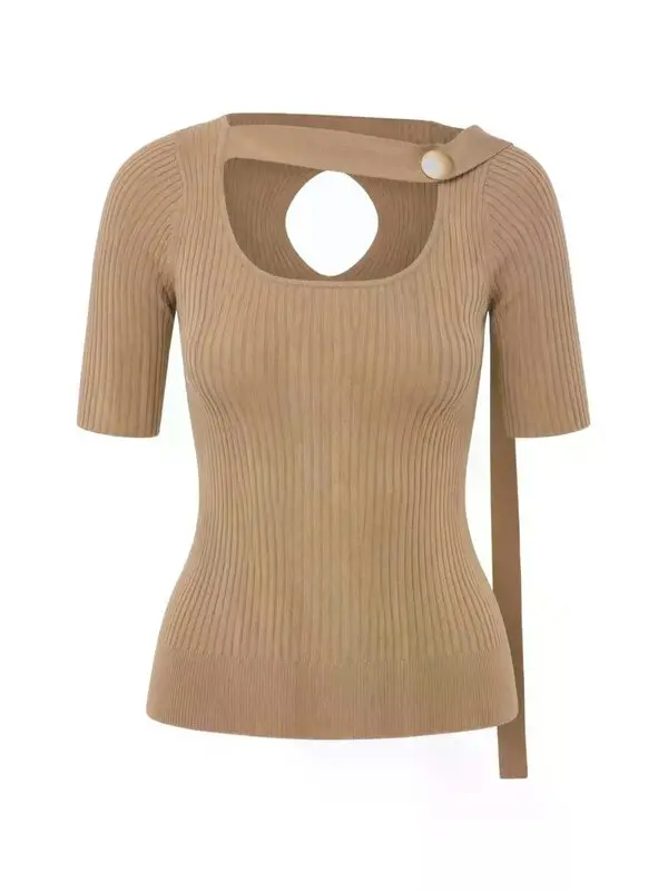 EUDON CHOI Ribbed Cut-out Top - Neutrals