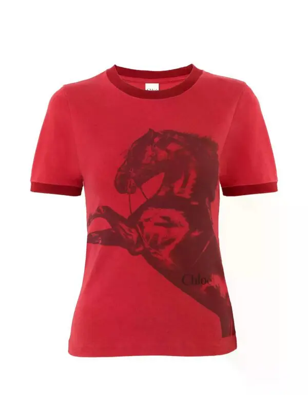 Chloé Horse Print T-shirt - Red