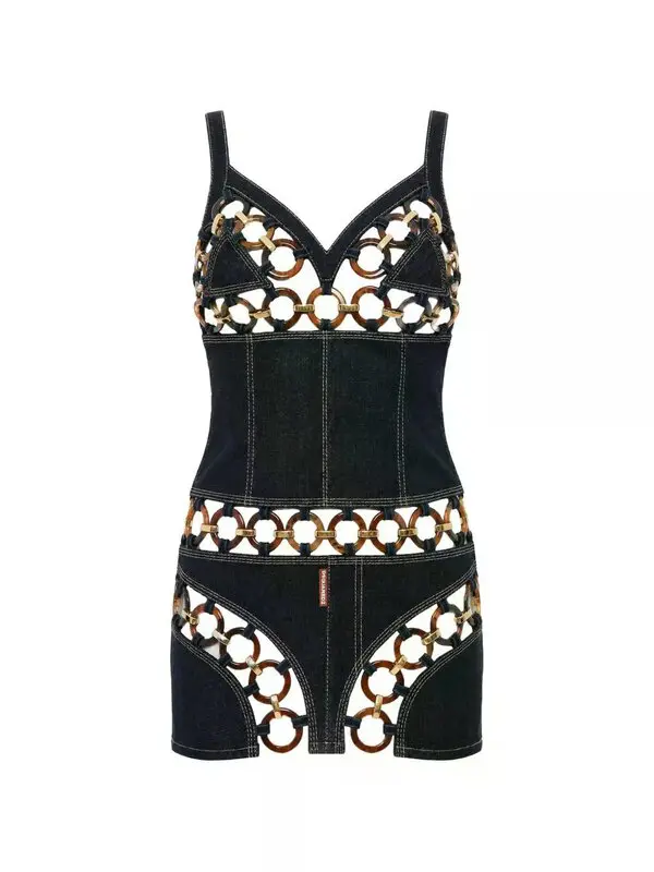 Dsquared2 Denim Mini Dress With Ring Embellishments