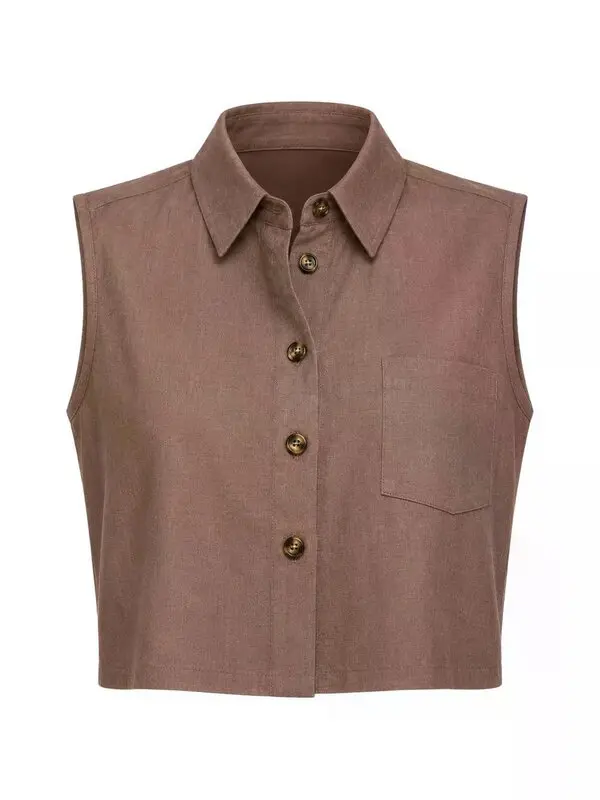 HEVRON Katja Woven Cropped Top - Brown