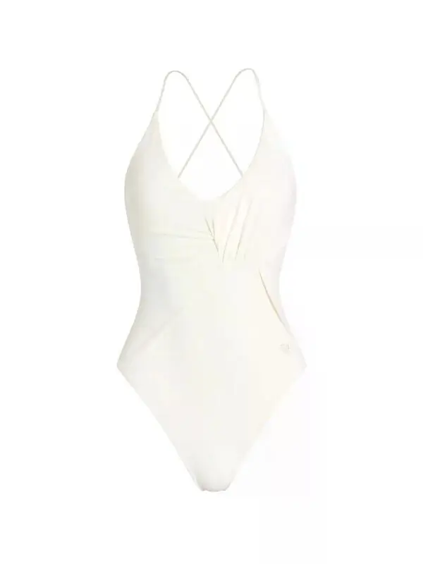 Blumarine Twist-detail Crossover Swimsuit - Neutrals