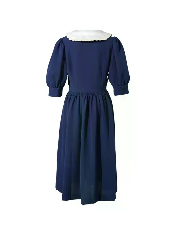 Ashley Williams Smocked Embroidered Collar Dress - Blue