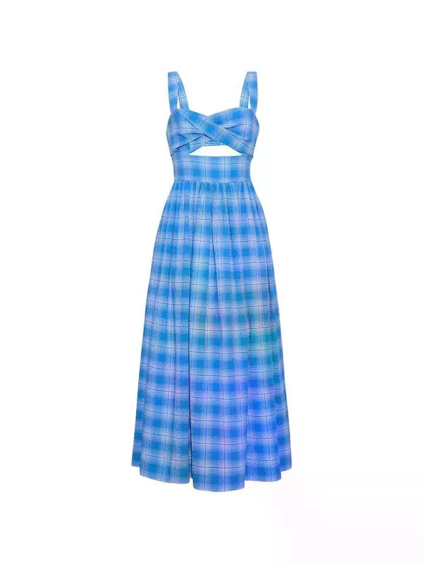 Cara Cara Clover Plaid Seersucker Midi Dress - Blue