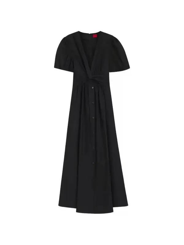 Hugo Knot-detail Puff-sleeve Maxi Dress - Black
